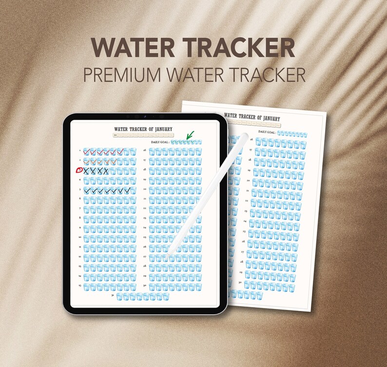 Digital Water Tracker, Water Journal, Water Chart, Daily and Monthly ...