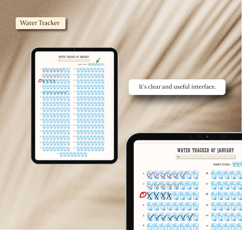 Digital Water Tracker, Water Journal, Water Chart, Daily and Monthly ...