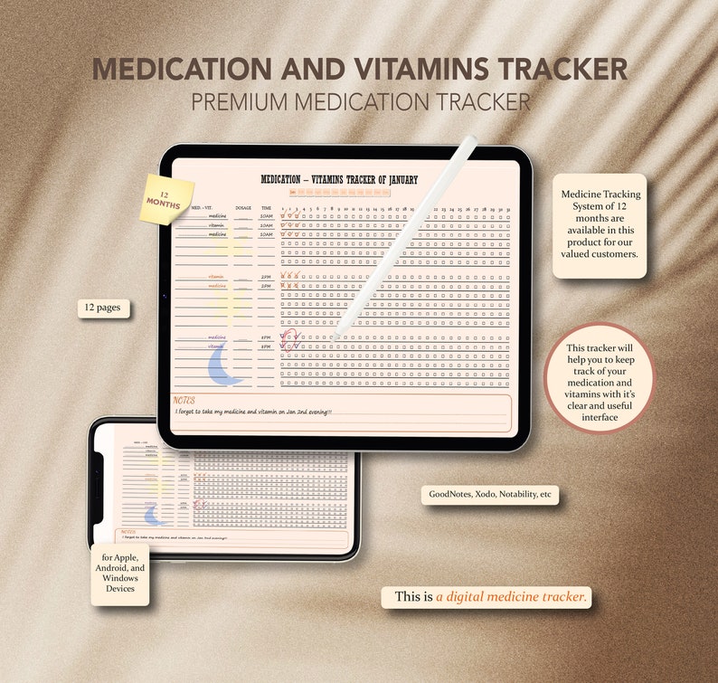 Digital Medication and Vitamins Tracker, Medication List, Medicine ...