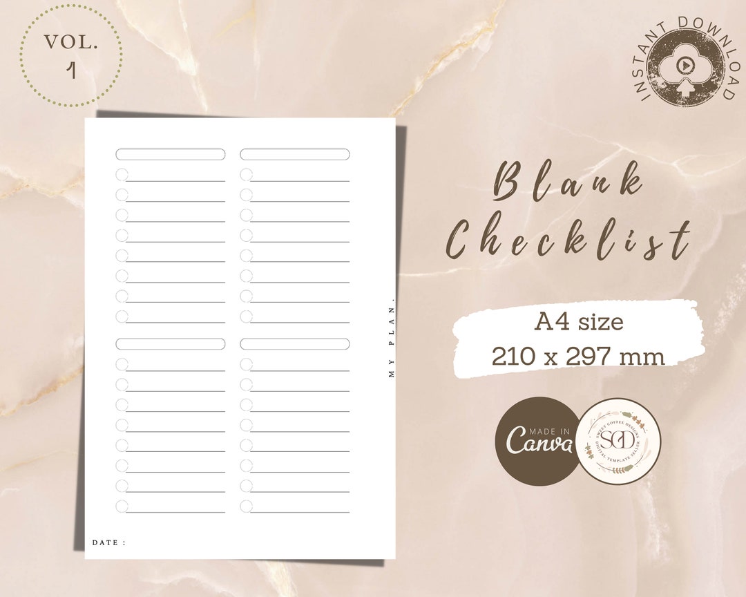 Blank Checklist PDF, Basic Blank Checklist, to Do List, Minimalist ...