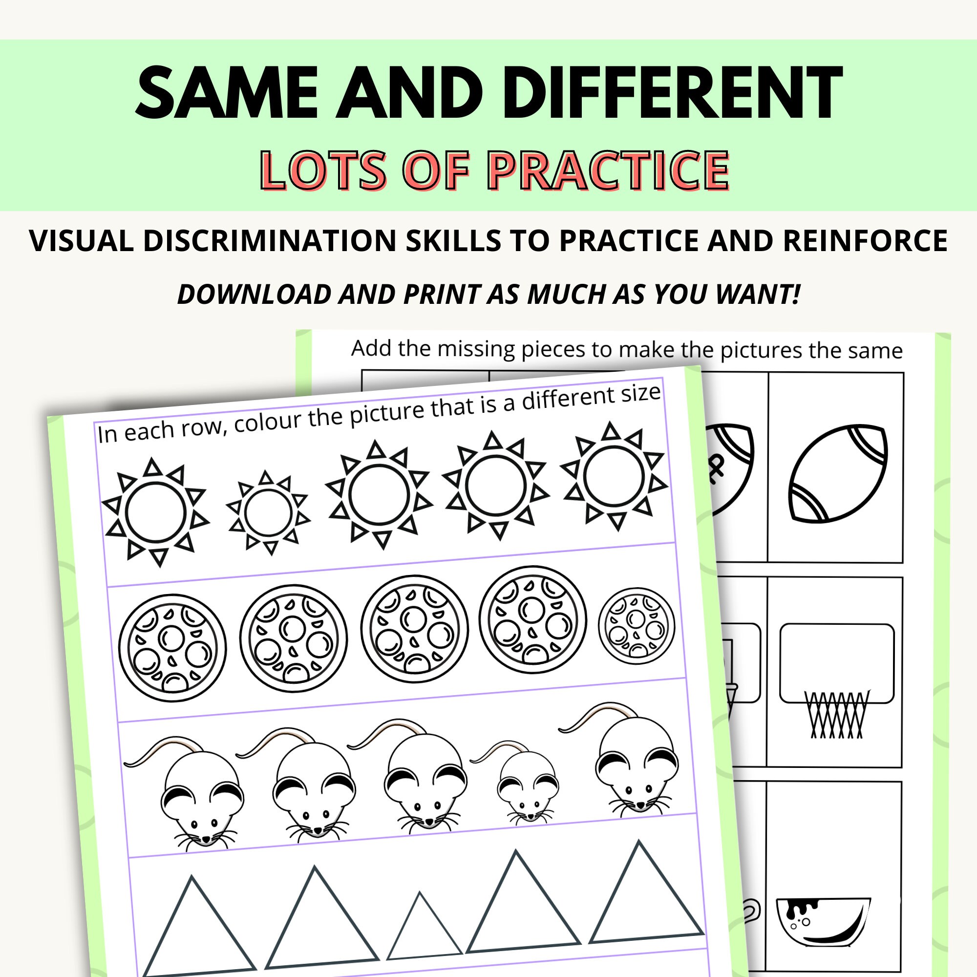 Same and Different for Early Learners, Visual Discrimination Skills for ...