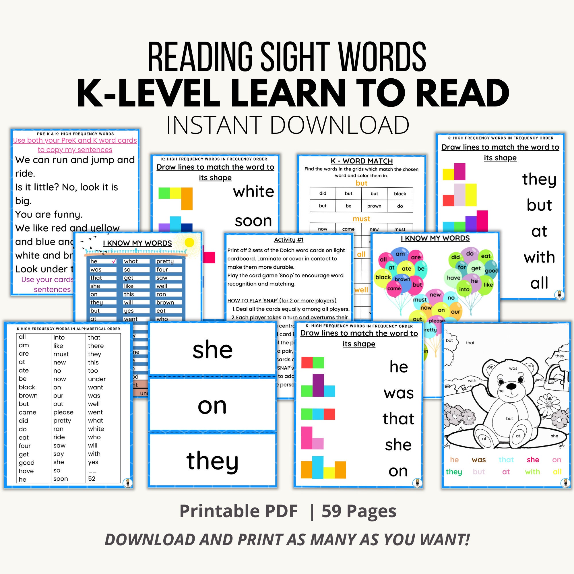 Dolch K-level Reading Sight Words - Etsy