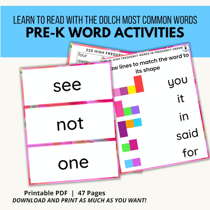Prek Dolch Sight Words Packet-flashcards and Word Lists, Worksheets and ...