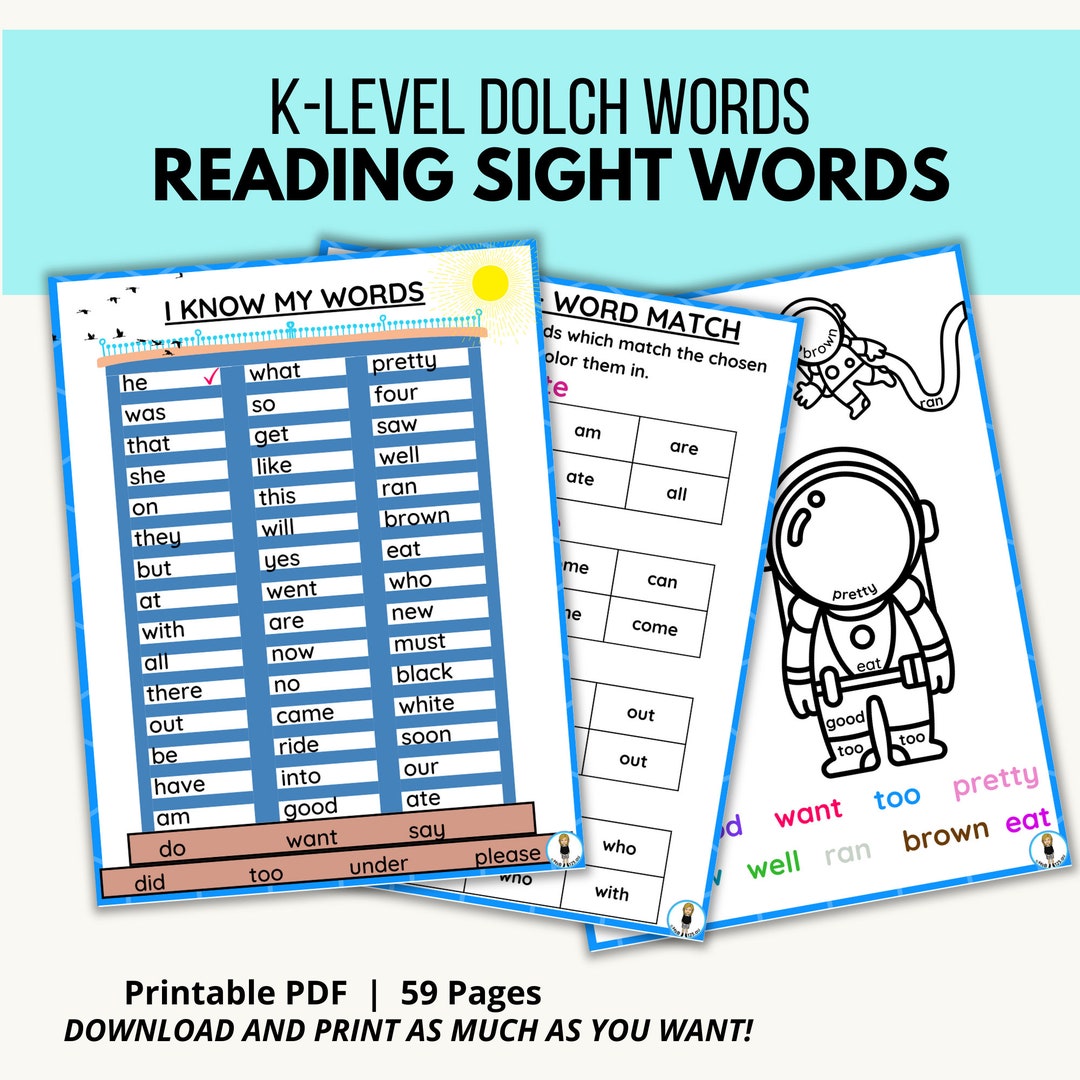 Dolch K-level Reading Sight Words - Etsy