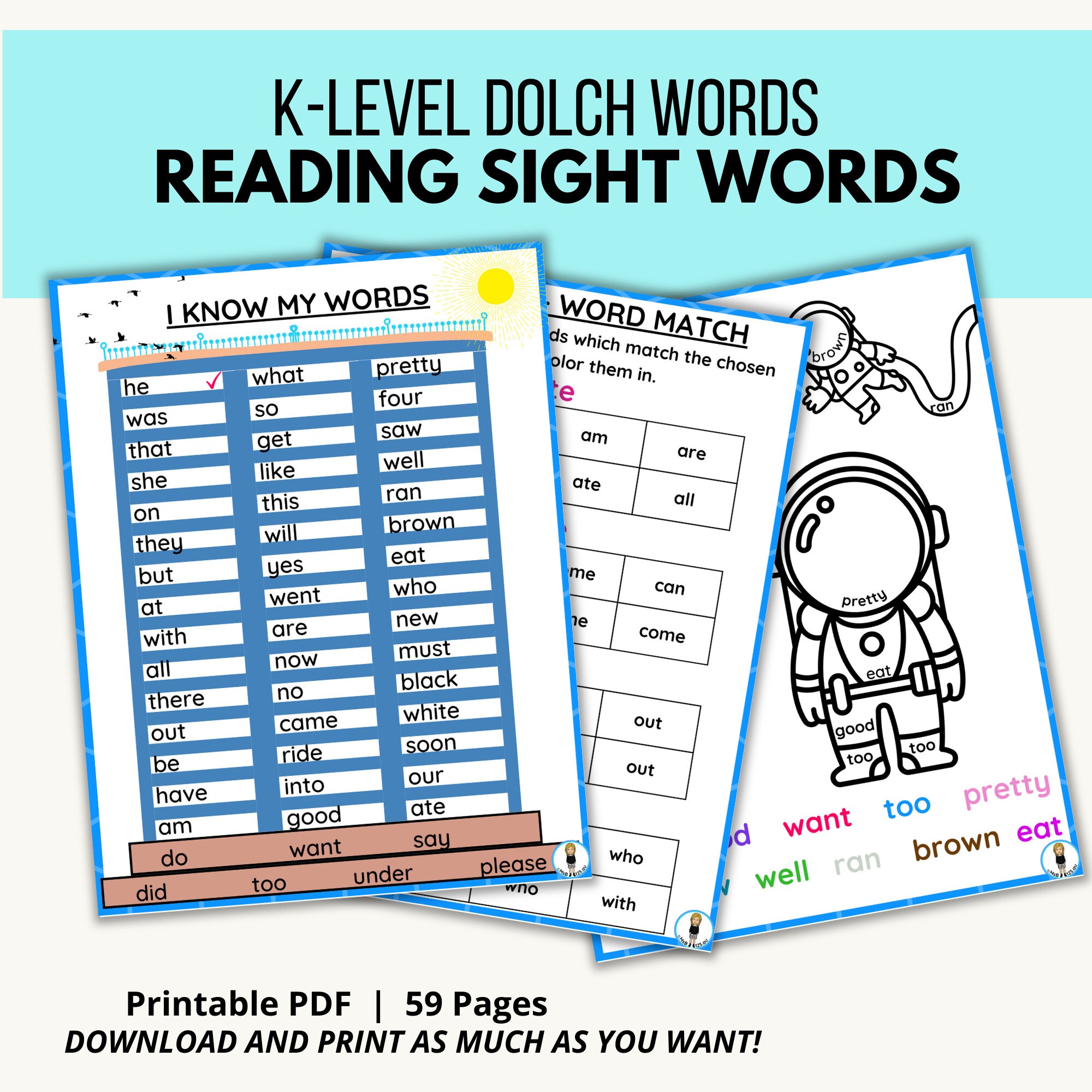 Dolch K-level Reading Sight Words - Etsy