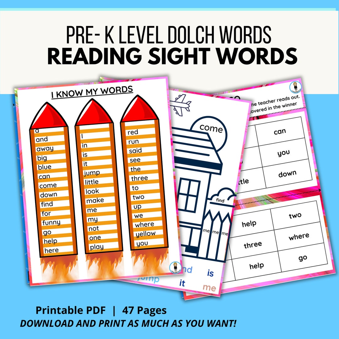 Prek Dolch Sight Words Packet-flashcards and Word Lists, Worksheets and ...