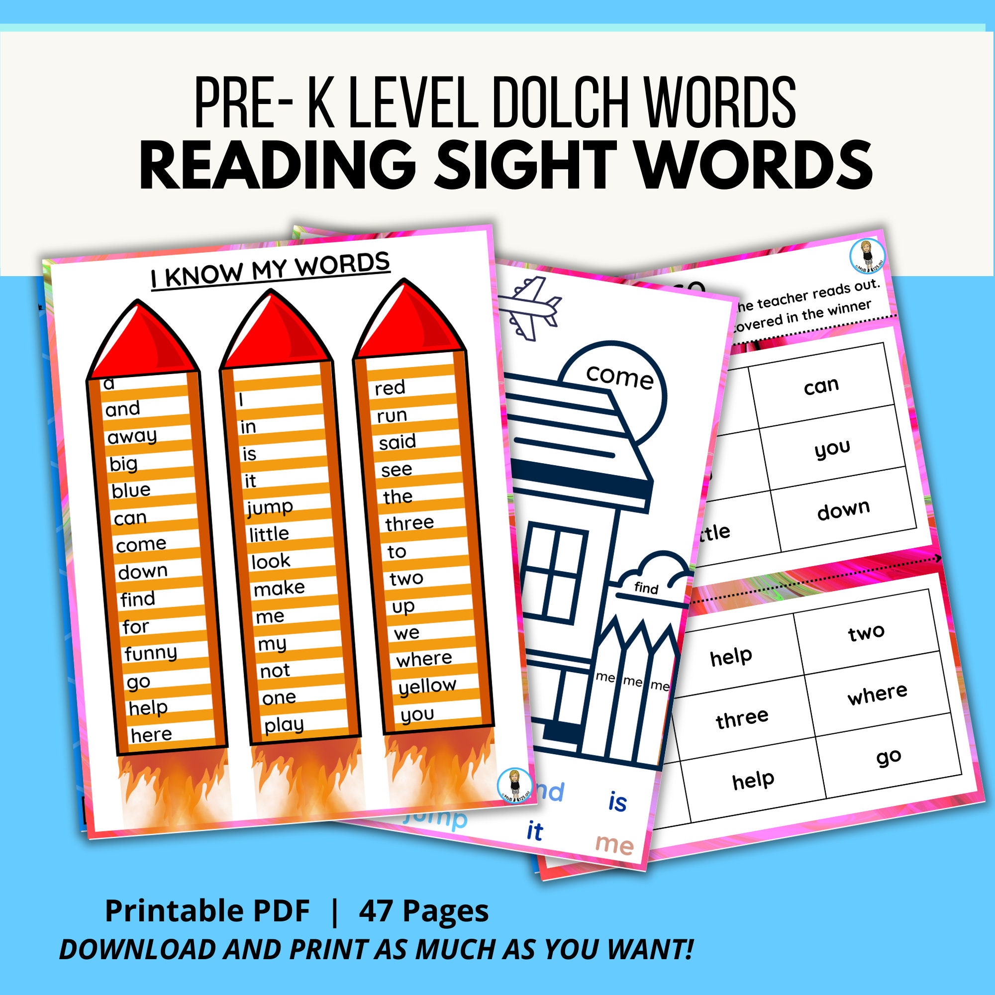 Prek Dolch Sight Words Packet-flashcards and Word Lists, Worksheets and ...