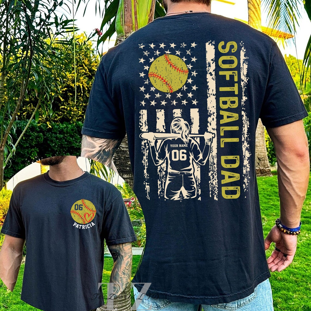 Personalized Softball Dad Shirt, Custom Softball Number Shirt, Fathers ...