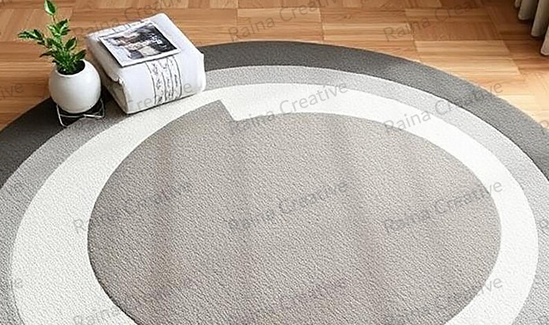 Hand-tufted Wool Round Rugs: Modern Grey and White Rug - Etsy