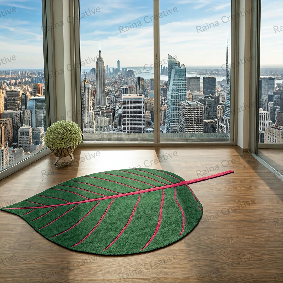 Hand-tufted Leaf Shape Rug | Nature-inspired Green Carpet for Modern ...