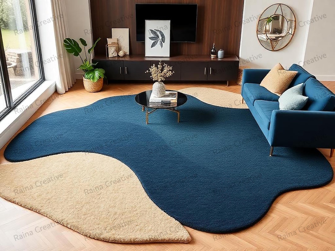 Hand-tufted Wool Wavy Rug: Modern Irregular Blue Accent Rug - Etsy