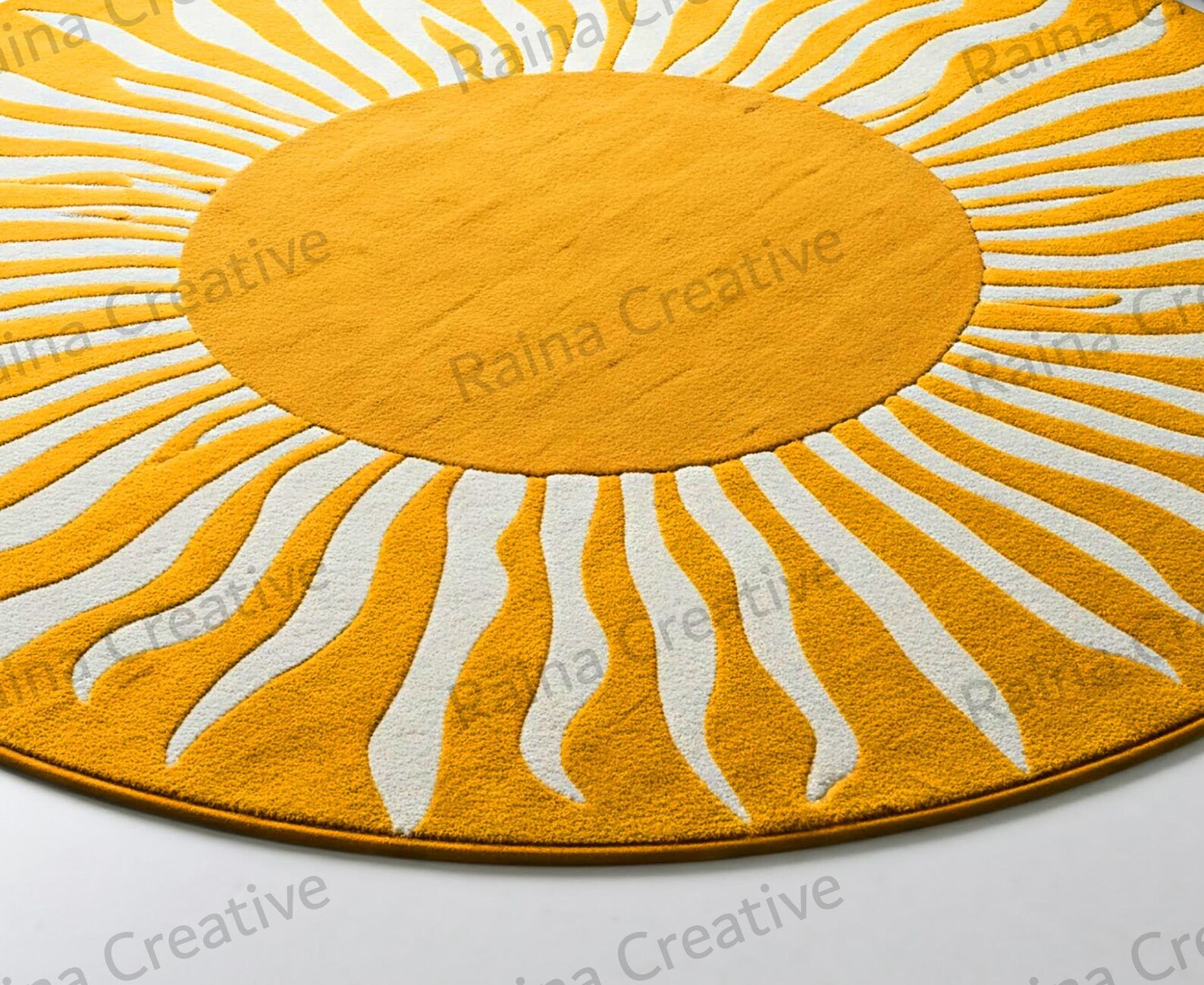 Sunburst Round Rug - Mustard Yellow & White Living Room Décor | Boho ...