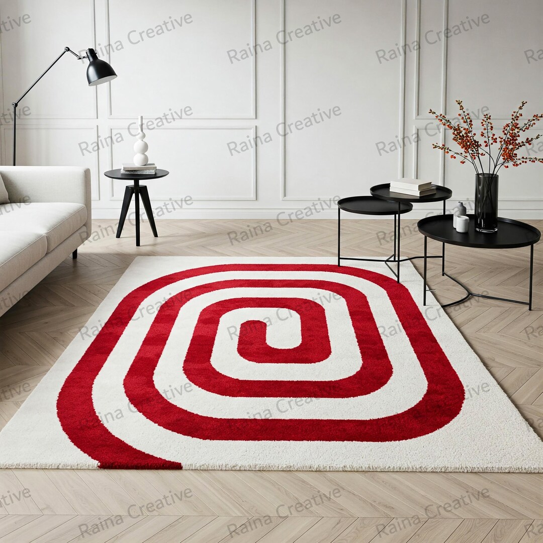 Hand-tufted Red White Rug: Modern Geometric Carpet (6x9 Ft) - Etsy