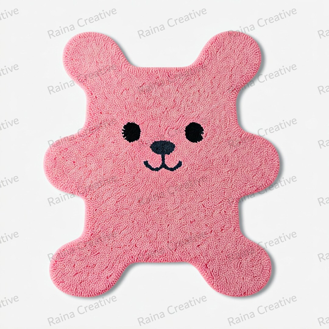 Adorable Pink Teddy Bear Rug Cute Kids Room Carpet For Playful Decor