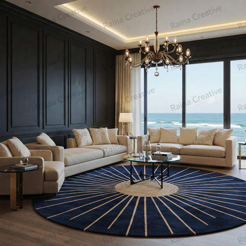 Round Sunburst Wool Rug - Etsy