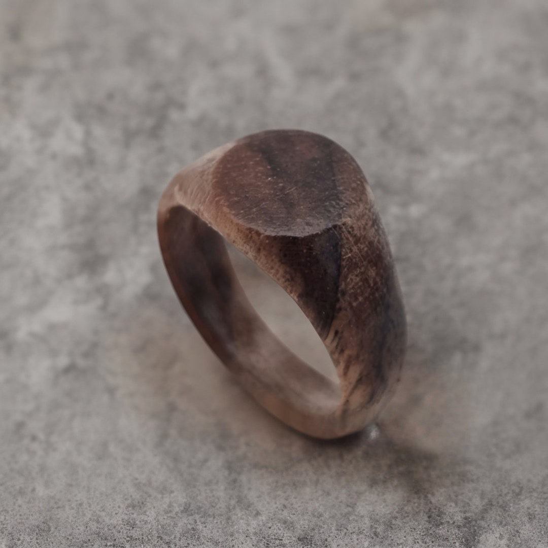 Walnut Mini Circular Signet Ring Unique Round Wood Ring - Etsy