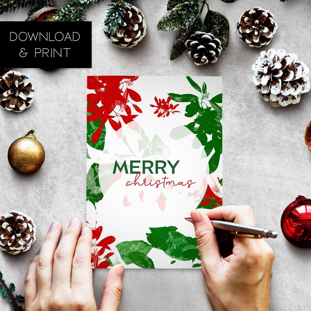 Printable Christmas Card: Leaves Design (digital Download PDF) - Etsy