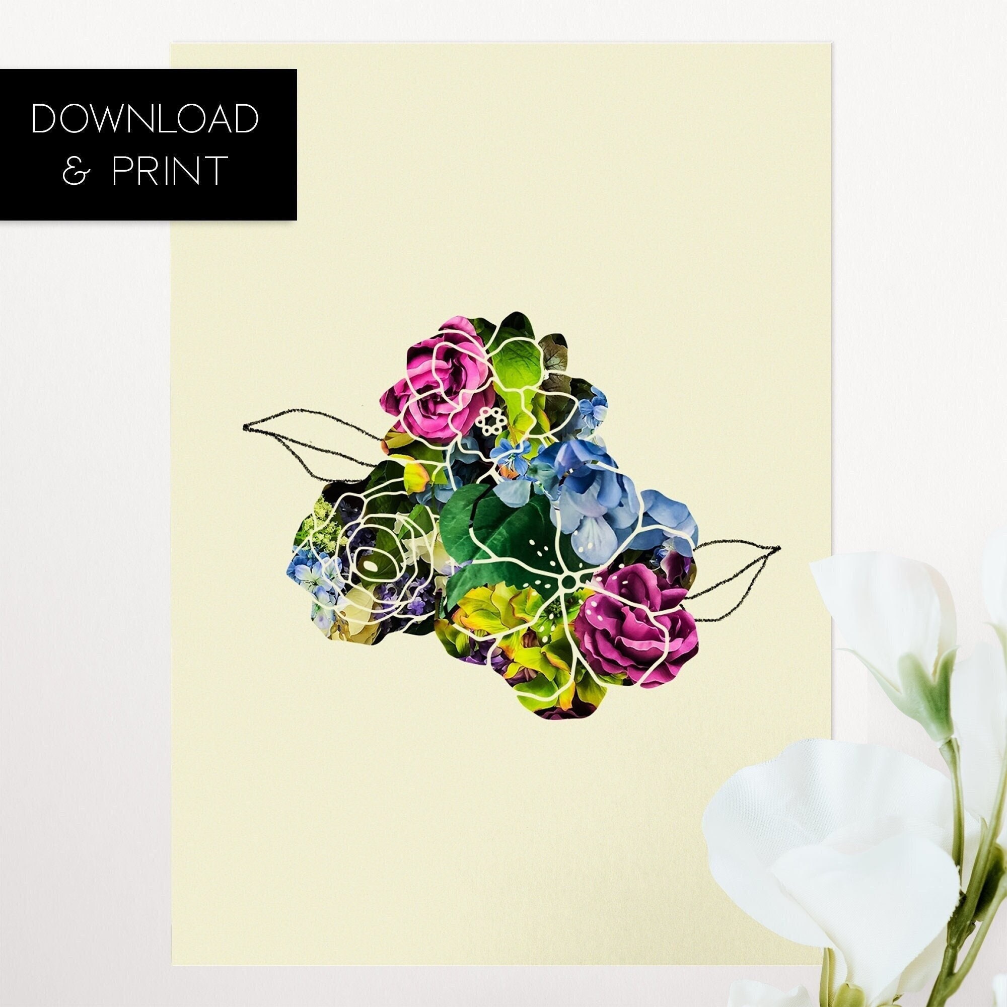 Printable Flower Card Digital Floral Card Downloadable Flower Card ...