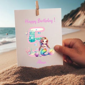 Cute Watercolor Mermaid Birthday Clipart Bundle PNG, Mermaid Alphabet ...
