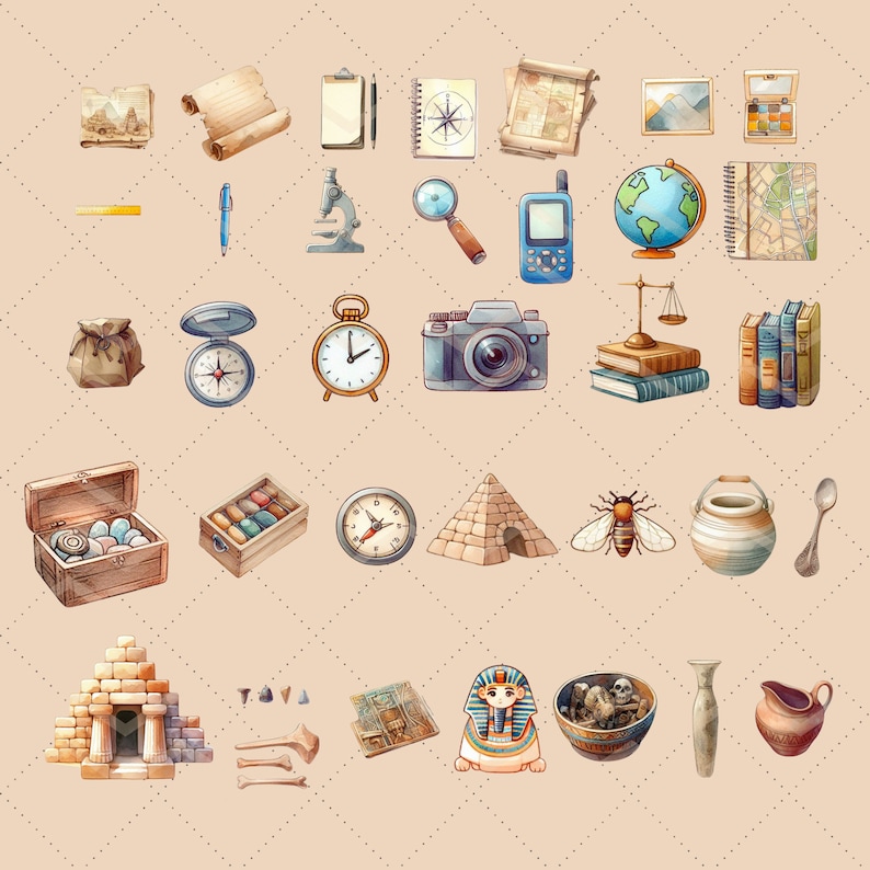 Watercolor Archaeology Clipart Archaeology Graphics, Explorer Adventure ...