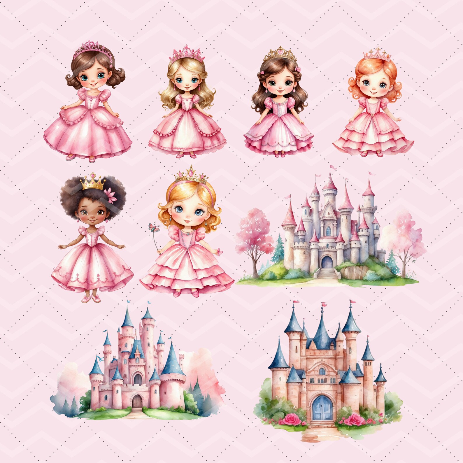 Watercolor Pink Princess Clipart, Little Princess Clipart, Fairy Tale ...