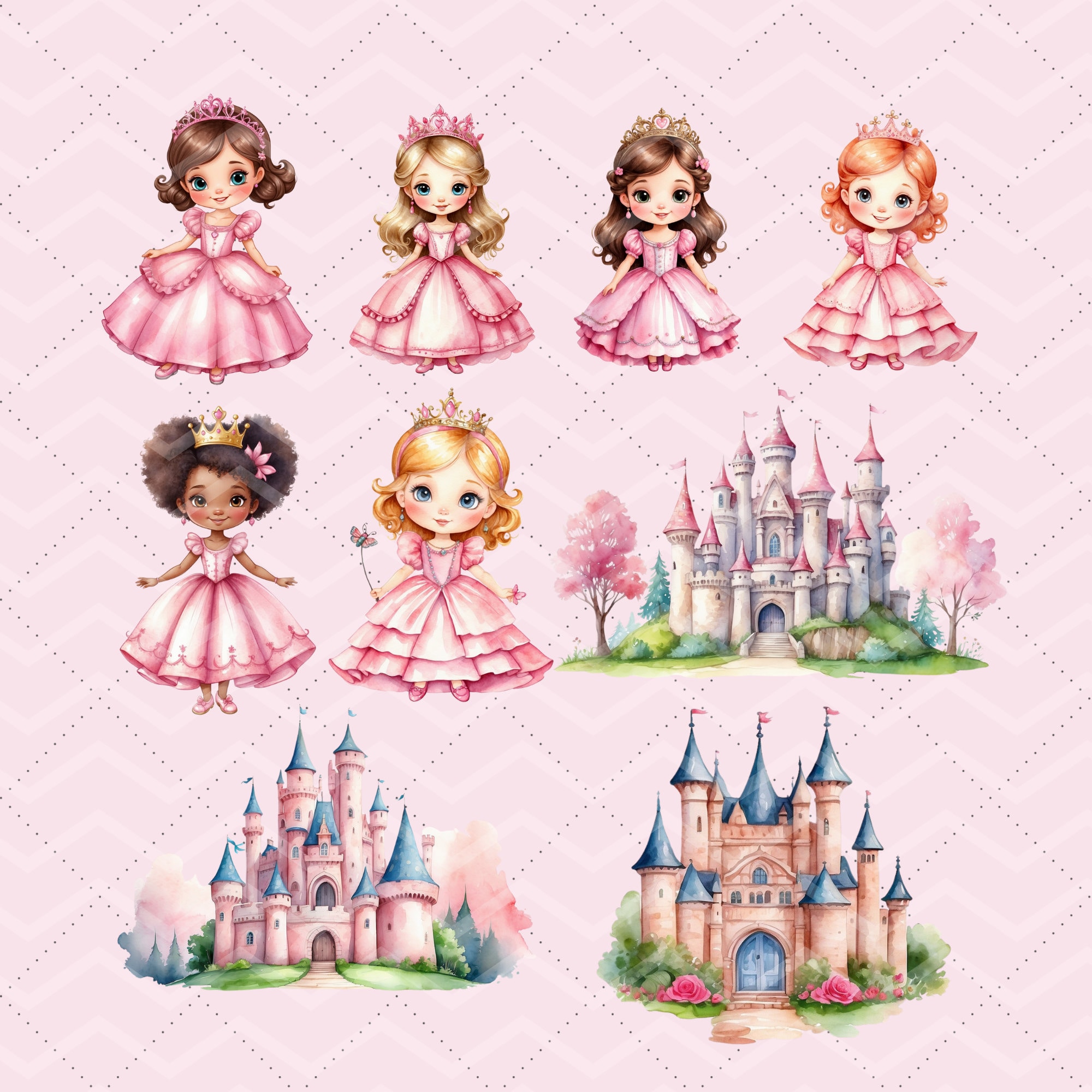 Watercolor Pink Princess Clipart, Little Princess Clipart, Fairy Tale ...