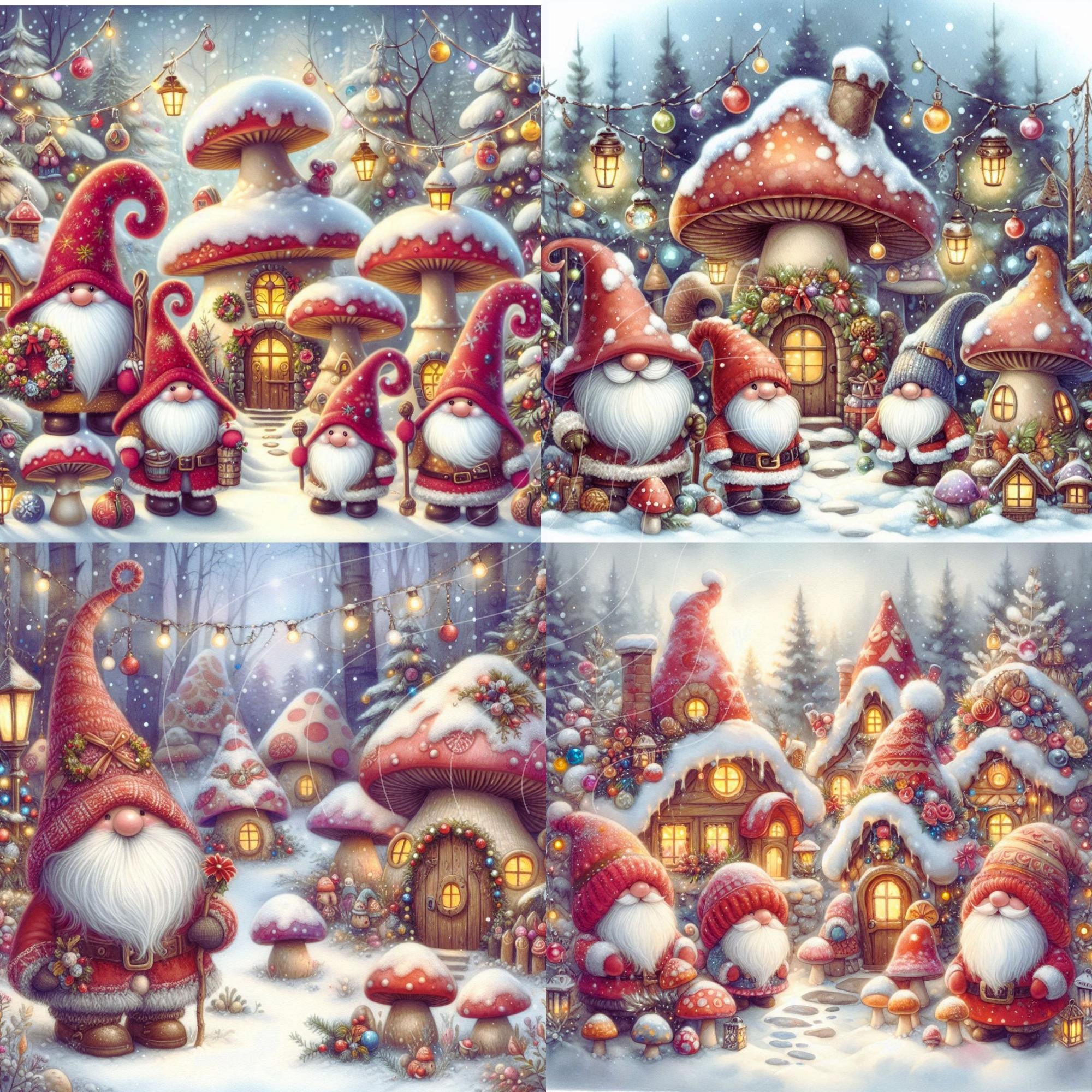 Christmas Gnomes Watercolor Clipart Bundle: Holiday Village (digital ...