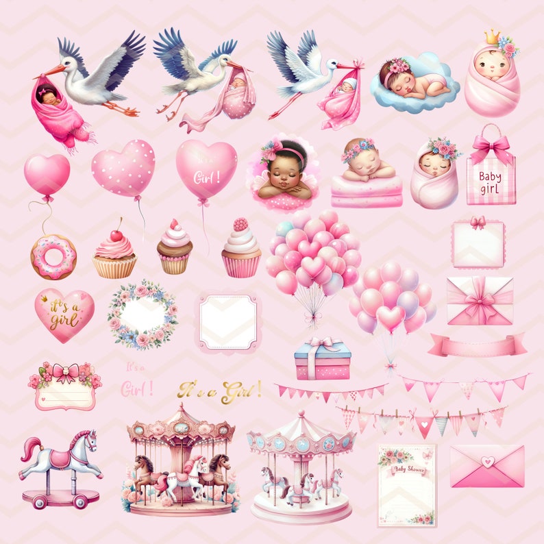 99 Png ,girl Babyshower Clipart Bundle, It's a Girl PNG Files, Pink ...