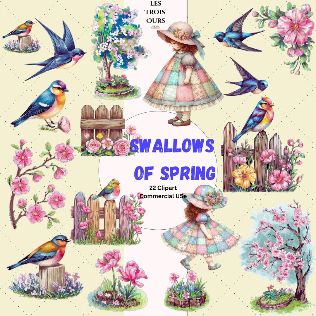 Watercolour Spring Birds Clipart, Bird on Fence Clipart, Colourful ...