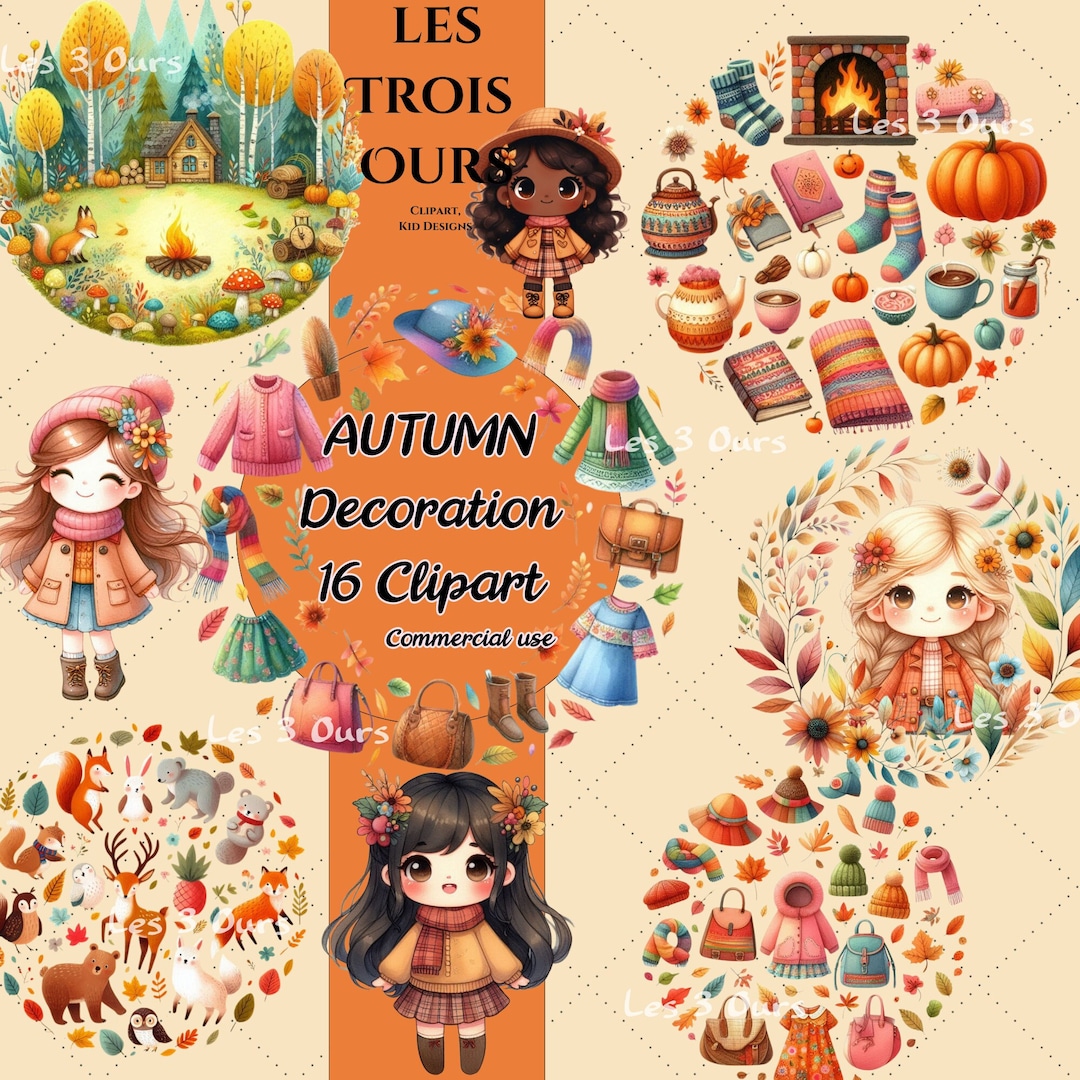 Watercolour Fall Decor Clipart, Autumn Clipart , Cosy Fall Clipart ...