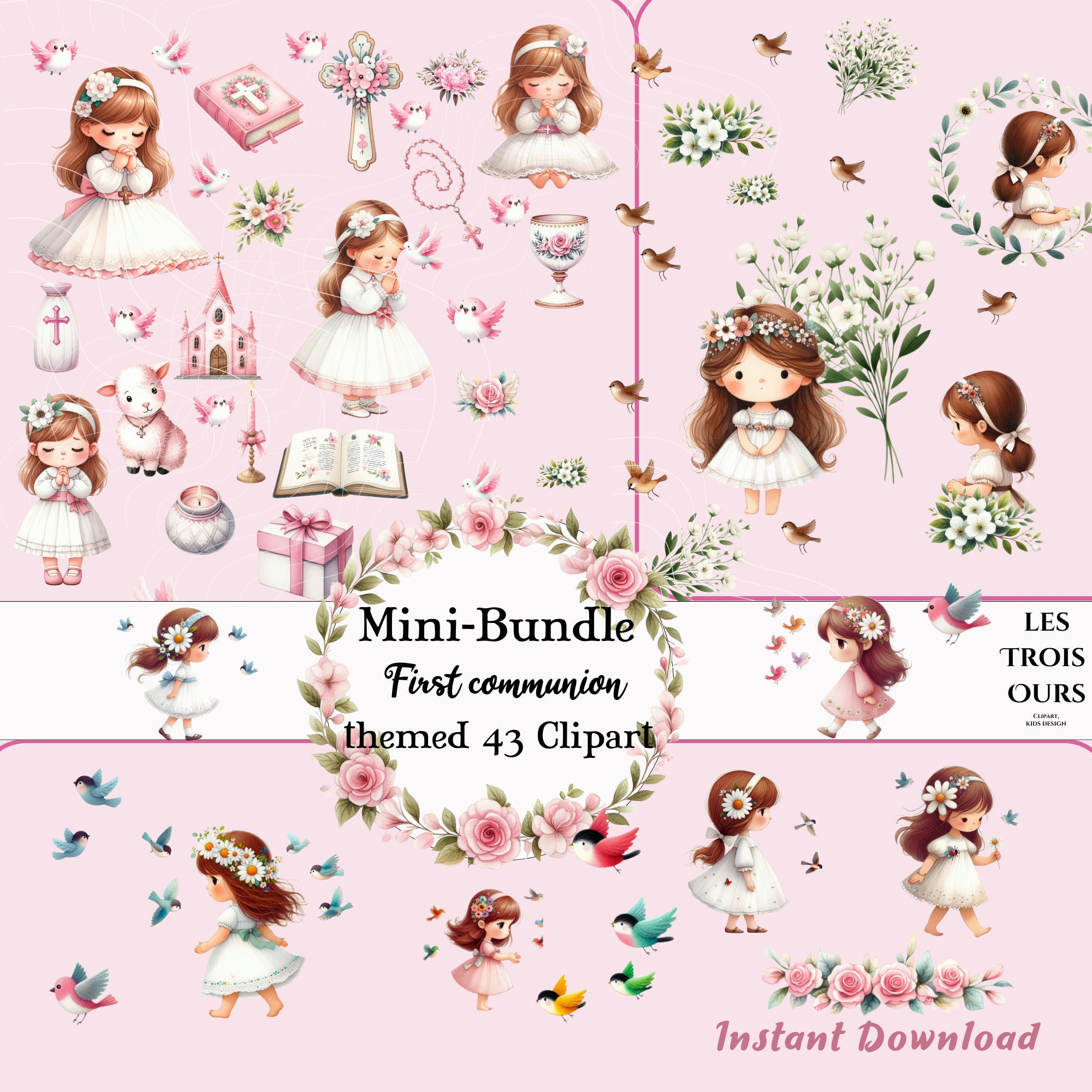 First Holy Communion Clipart Bundle, Watercolor Clipart 1st Communion ...