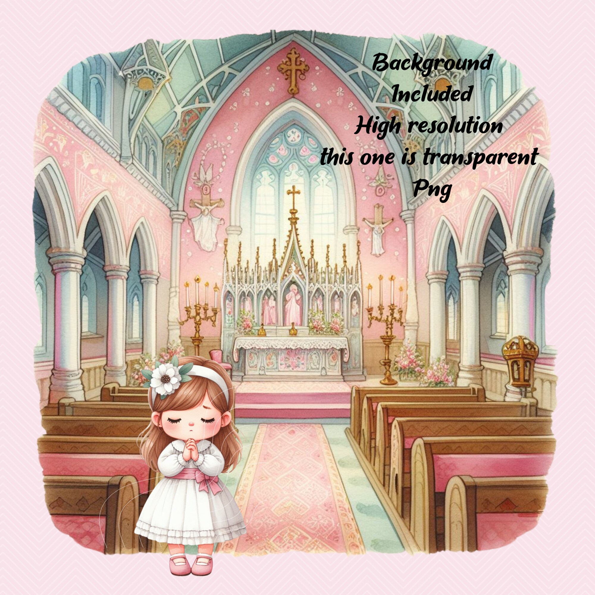 First Communion Pink Clipart Watercolor Clipart 1st Communion ...