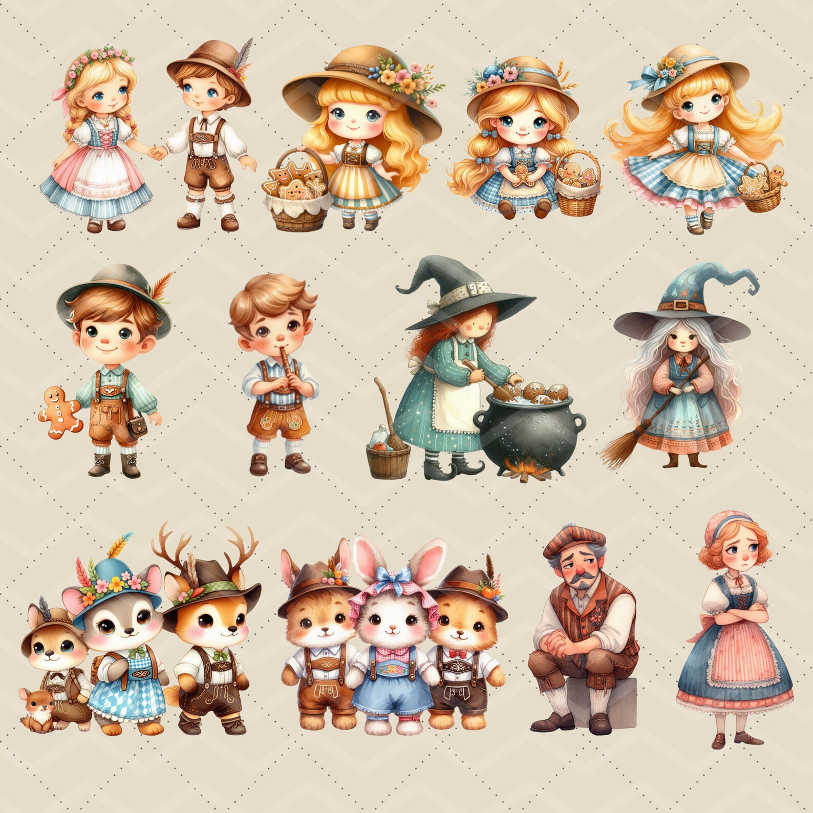 Hansel and Gretel Clipart Set: Gingerbread House, Forest Animals ...