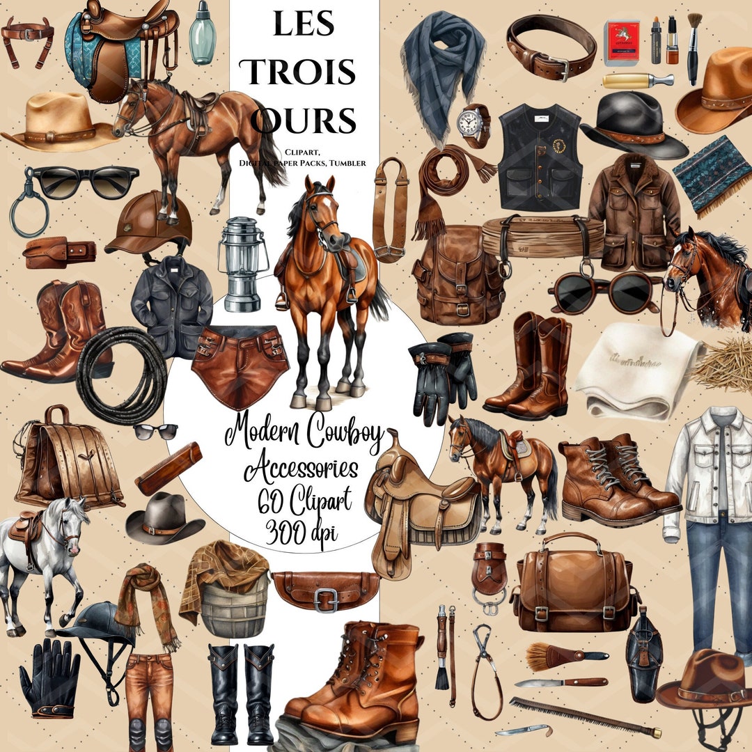 Cowboys Clipart Accessories, 60 Horse Riding Items Clipart, Horse ...