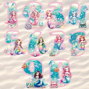 Cute Watercolor Mermaid Birthday Clipart Bundle PNG, Mermaid Alphabet ...
