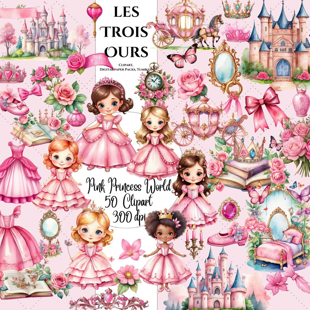 Watercolor Pink Princess Clipart, Little Princess Clipart, Fairy Tale ...