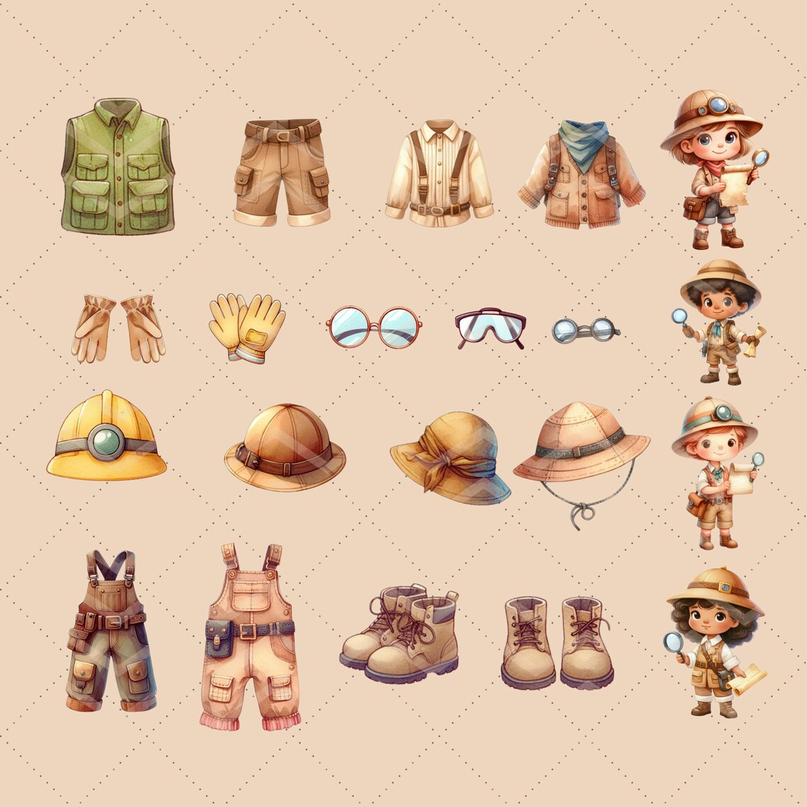 Watercolor Archaeology Clipart: Explorer Adventure Graphics (115 PNG ...