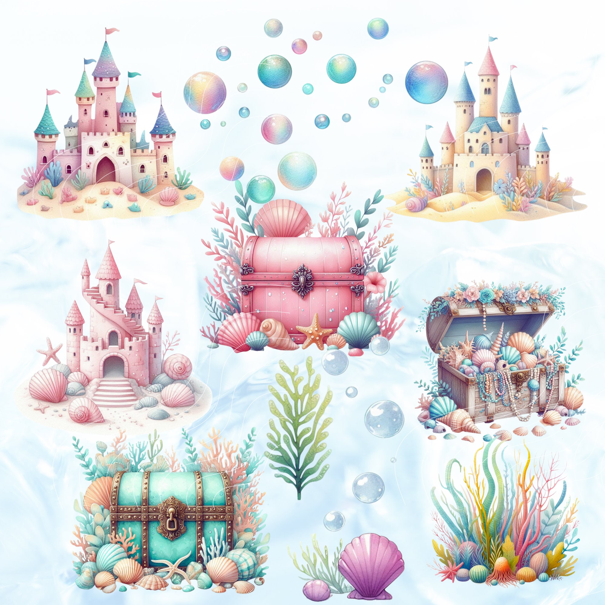 Watercolor Mermaid Clipart Bundle, Rainbow Sea Animals (PNG) - Etsy