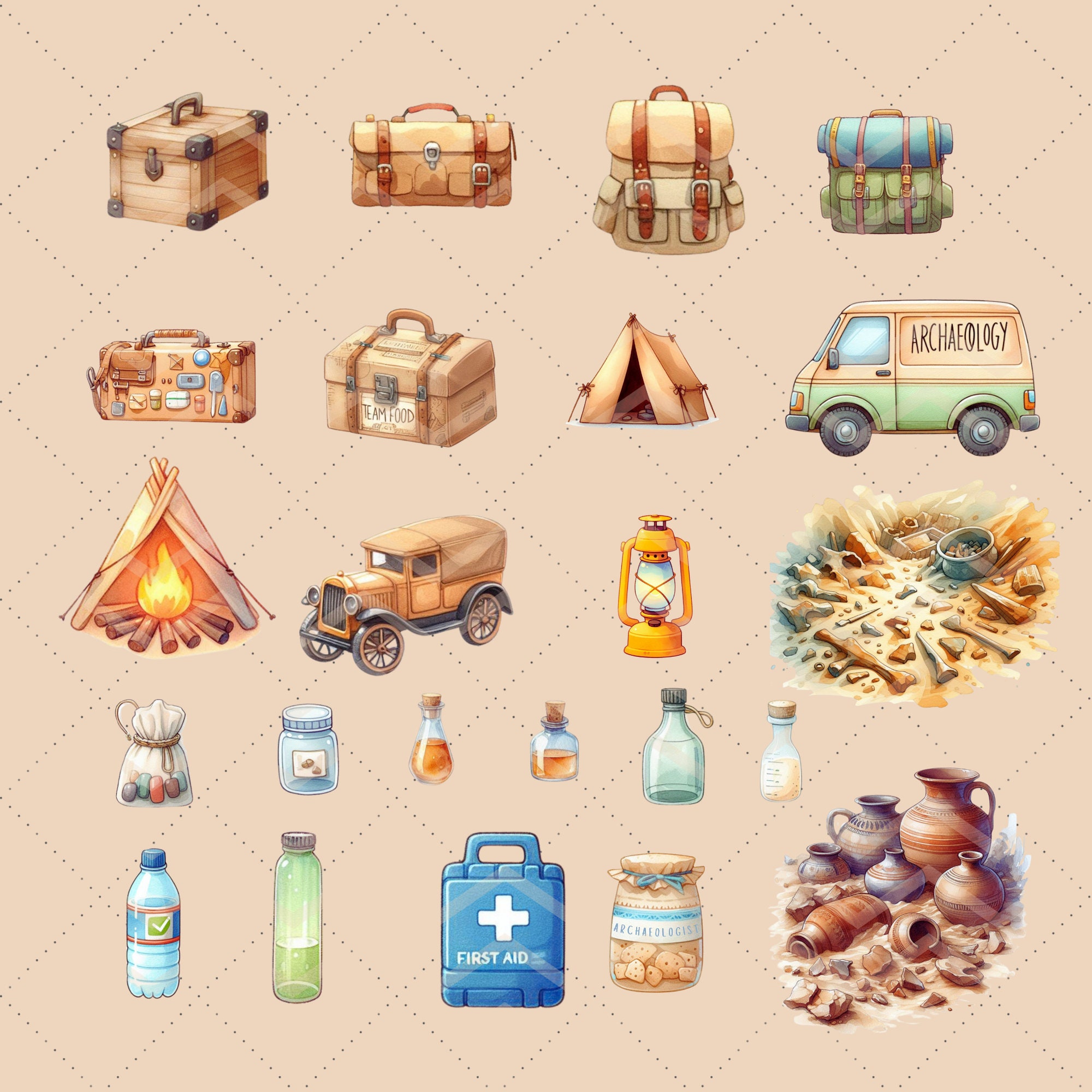 Watercolor Archaeology Clipart Archaeology Graphics, Explorer Adventure ...