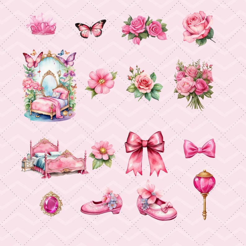 Watercolor Pink Princess Clipart, Little Princess Clipart, Fairy Tale ...