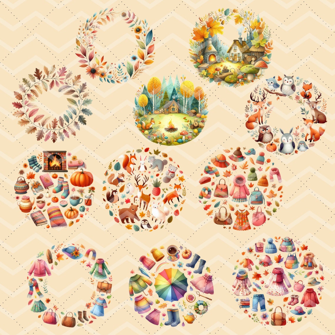 Watercolor Autumn Clipart: Cozy Fall Decor, Paper Crafts (commercial ...