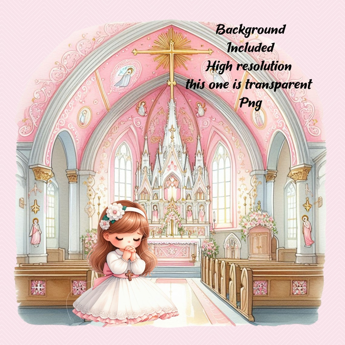 First Communion Pink Clipart Watercolor Clipart 1st Communion ...