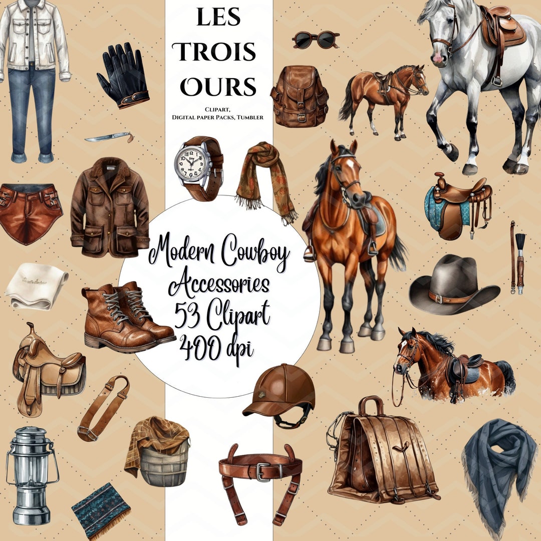 Cowboys Clipart Accessories, 60 Horse Riding Items Clipart, Horse ...