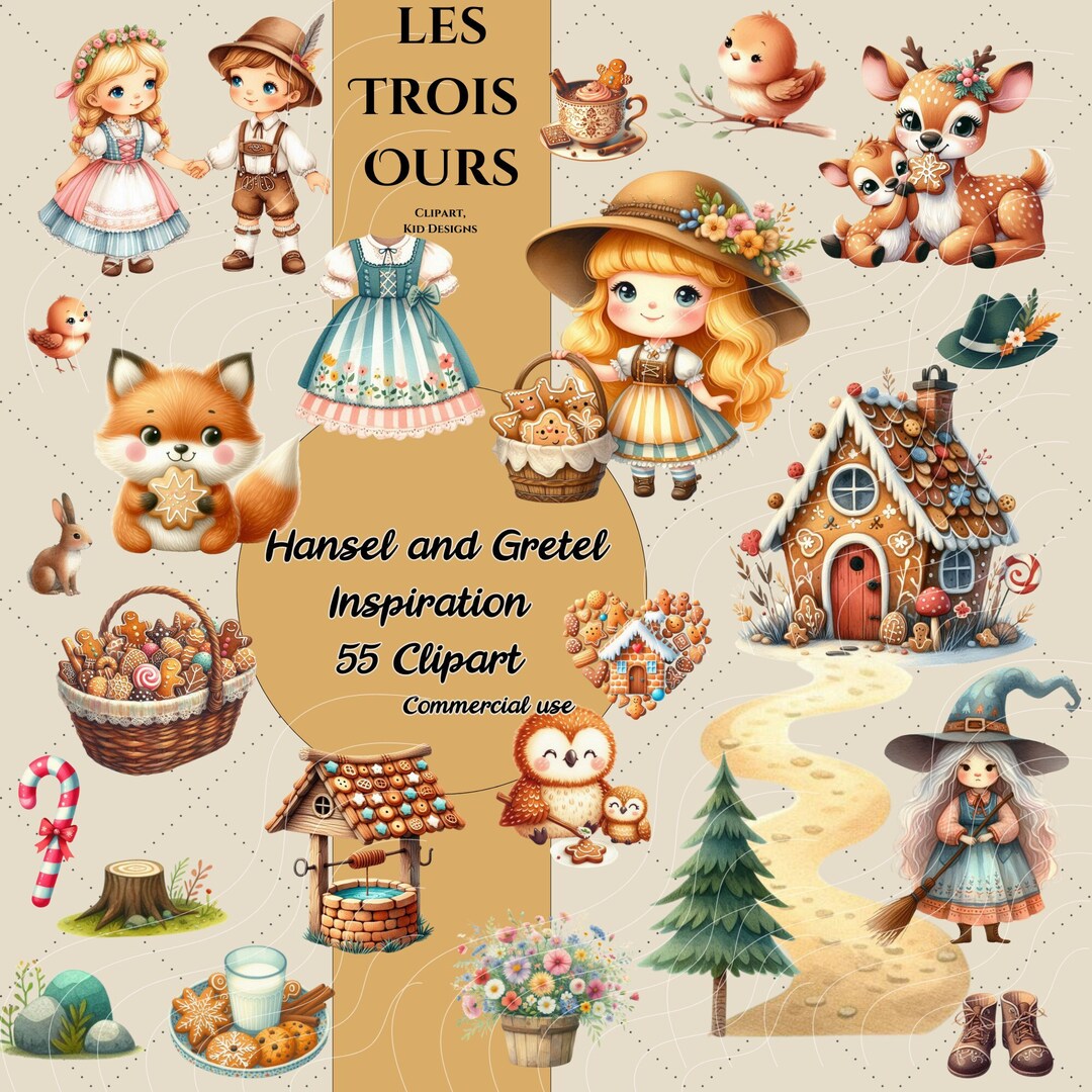 Hansel and Gretel Clipart Set: Gingerbread House, Forest Animals ...