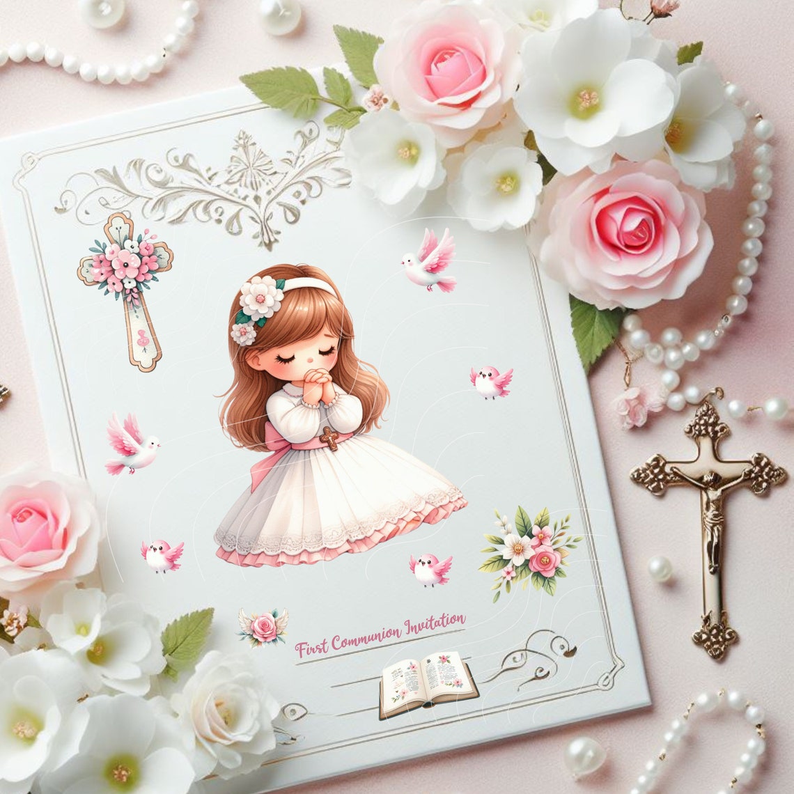 First Communion Pink Clipart Watercolor Clipart 1st Communion ...