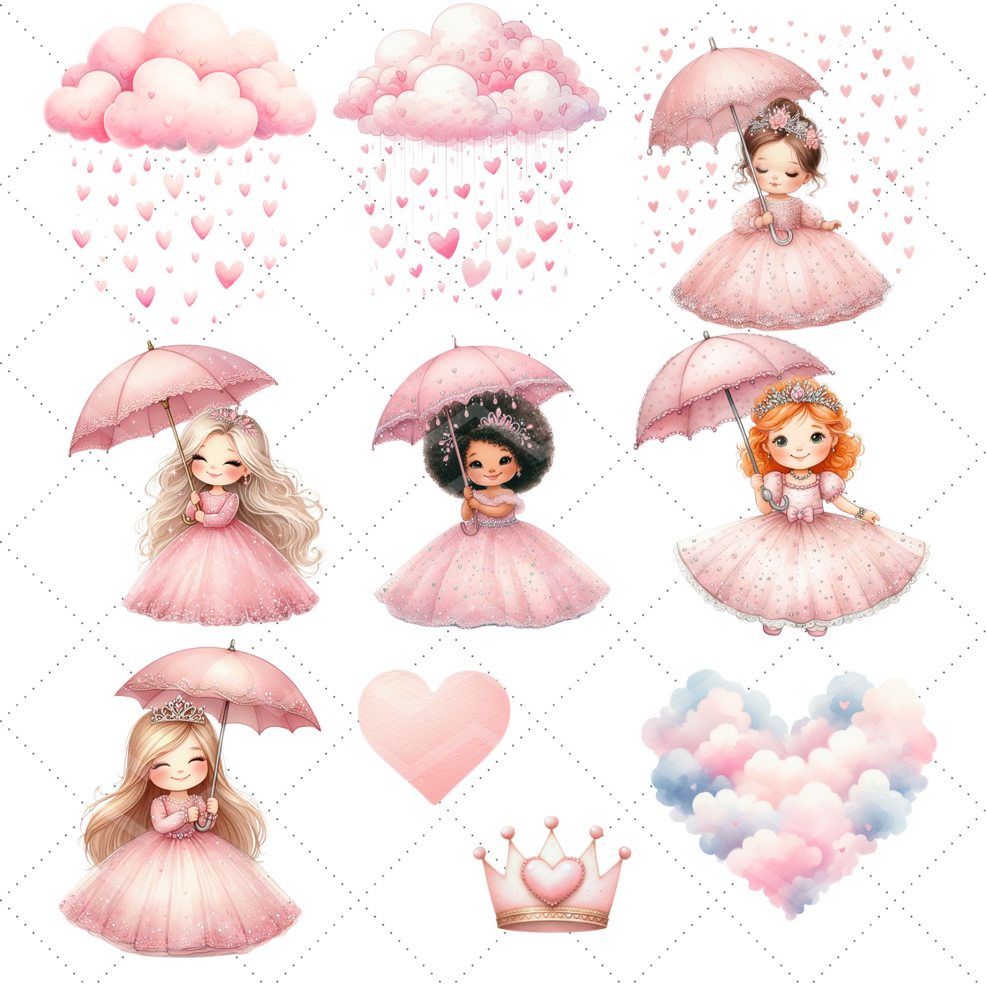Pink Heart Princess Clipart Bundle Little Princess of Heart Princess ...