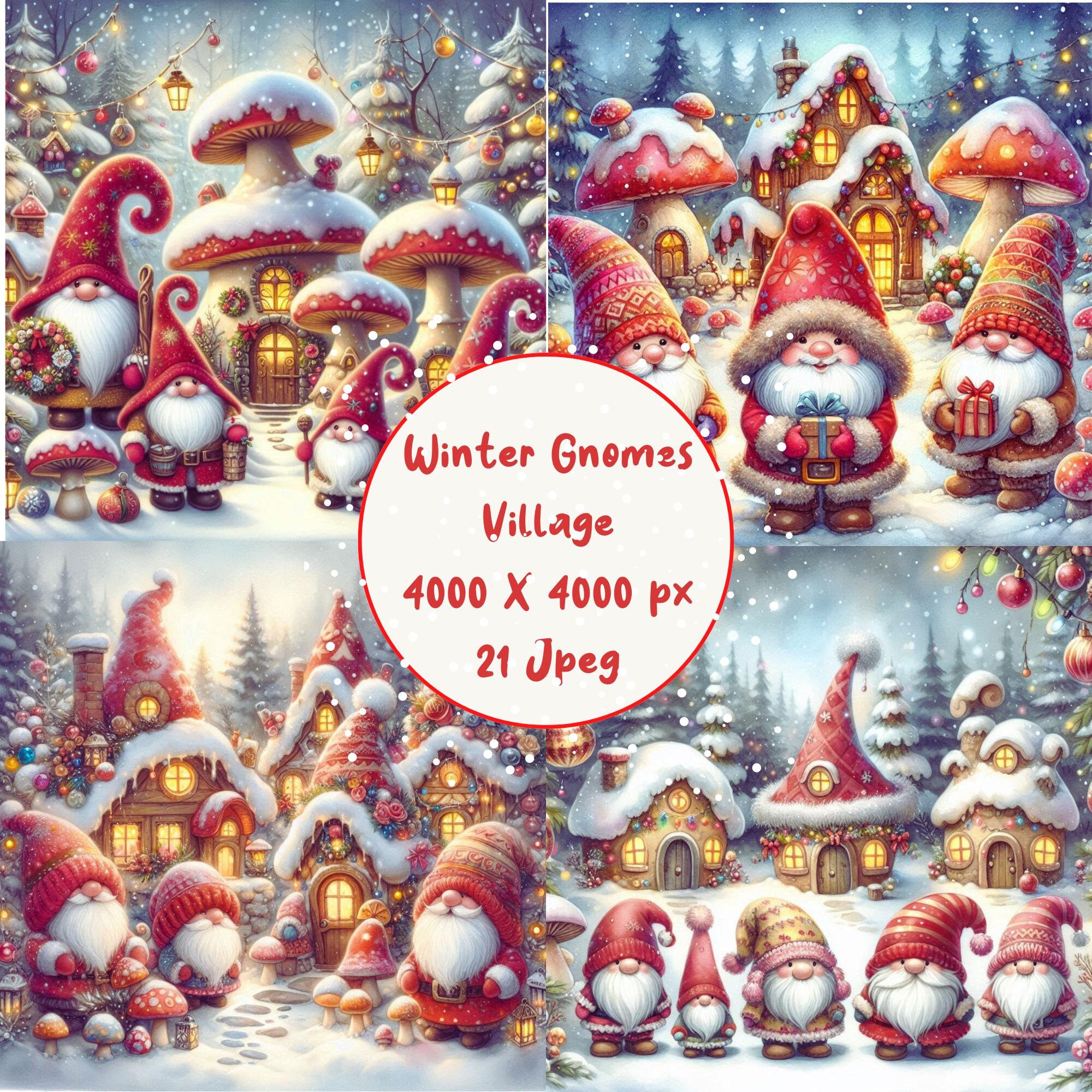 Christmas Gnomes Watercolor Clipart Bundle: Holiday Village (digital ...