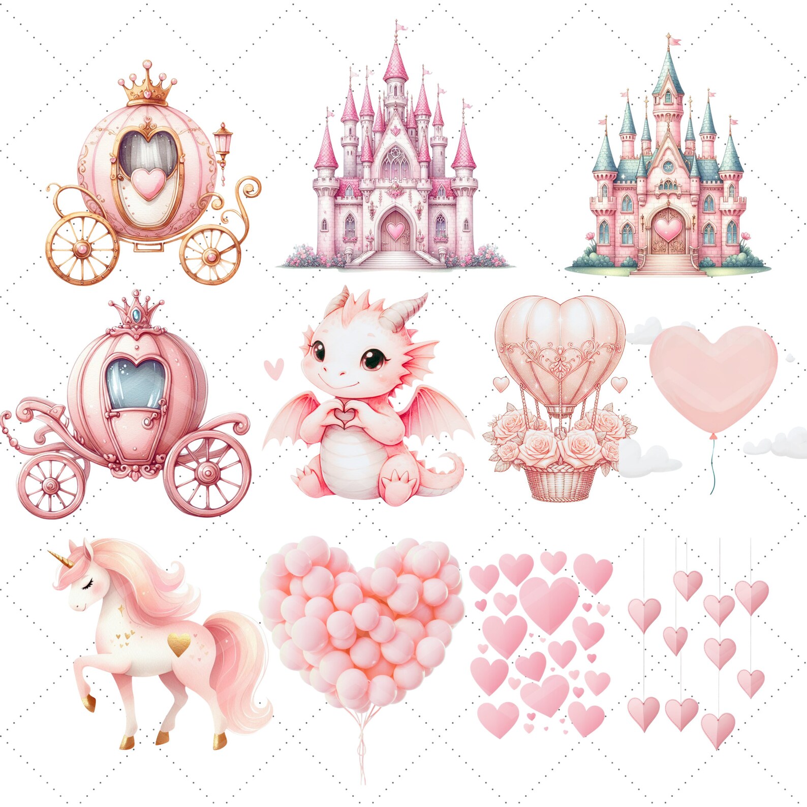 Pink Heart Princess Clipart Bundle Little Princess of Heart Princess ...