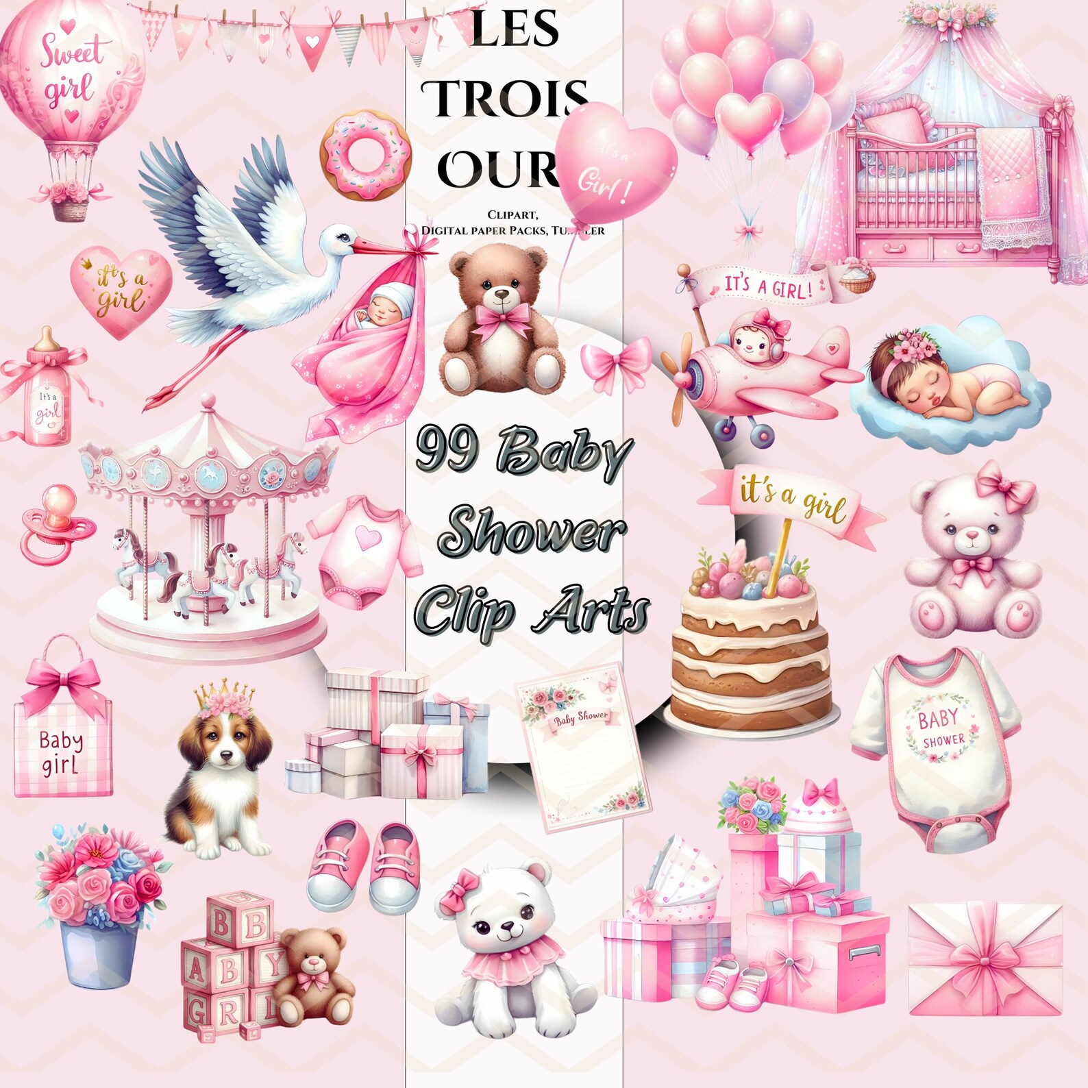 Baby Shower Clipart Bundle: 99 Pink Girl Graphics (PNG) - Etsy