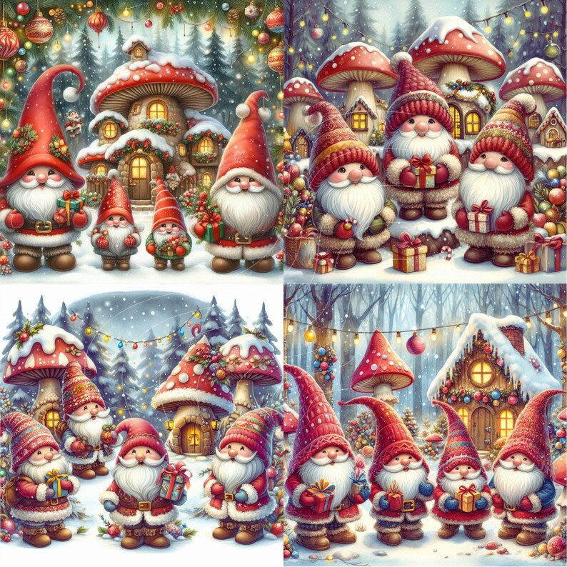 Christmas Gnomes Watercolor Clipart Bundle: Holiday Village (digital ...